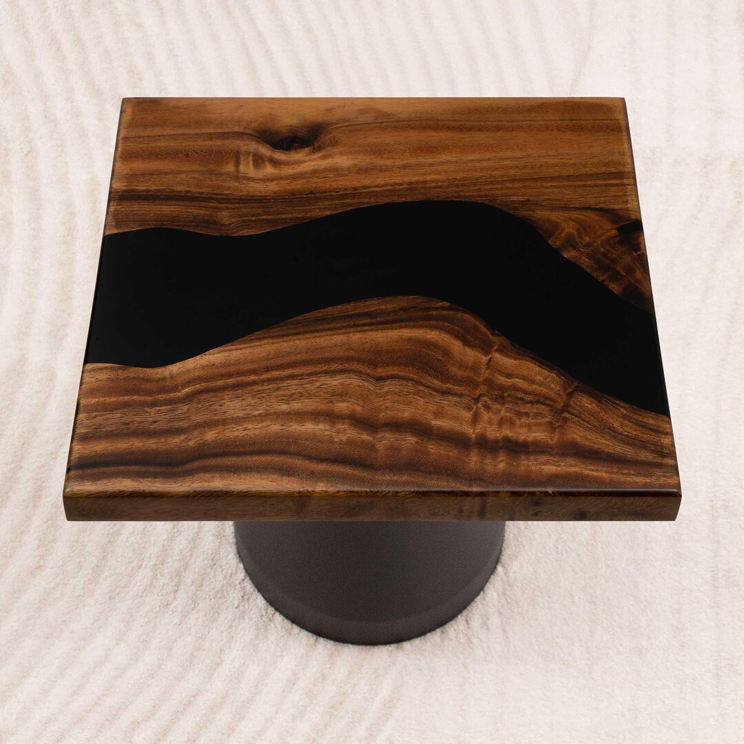 15-inch Square Epoxy Table – Handcrafted Black River Resin and Natural ...
