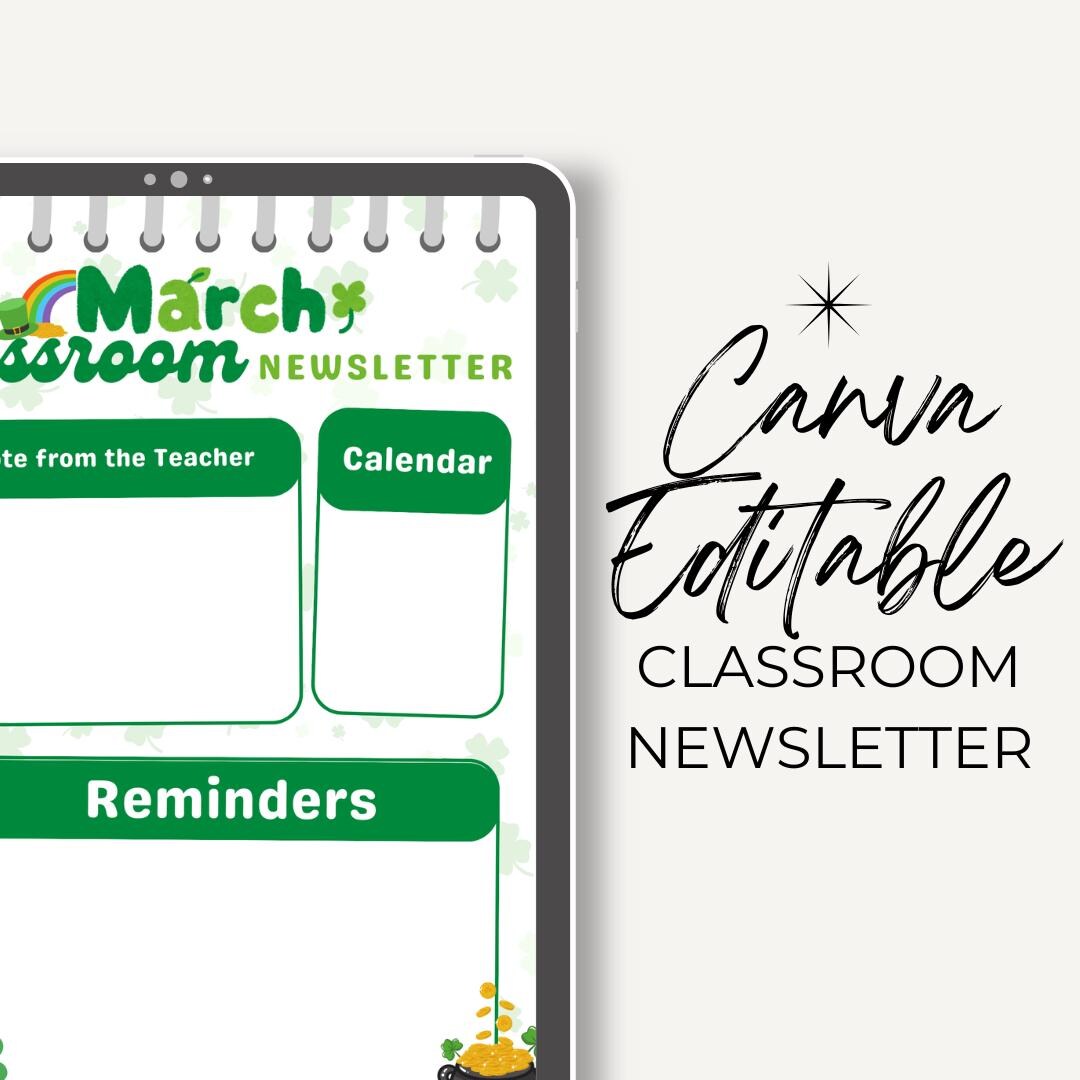 Canva Editable March Classroom Newsletter | Classroom Template ...