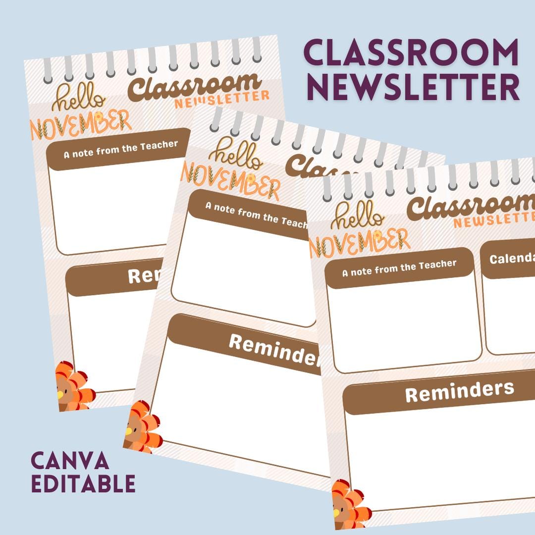 Canva Editable November Classroom Newsletter | Classroom Newsletter ...