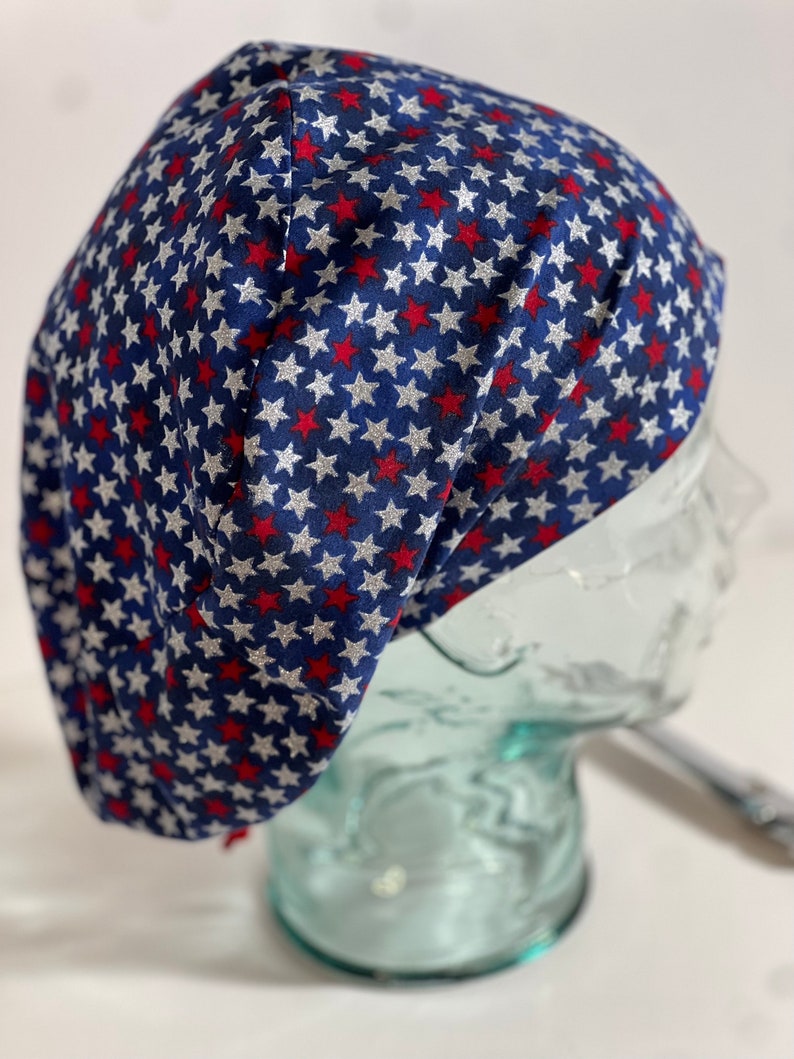 Red White and Blue Stars Euro Style Scrub Hat With Glitter Accents ...