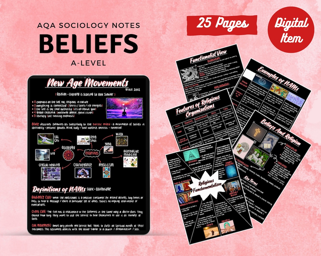 AQA A-level Sociology Notes: BELIEFS - Etsy