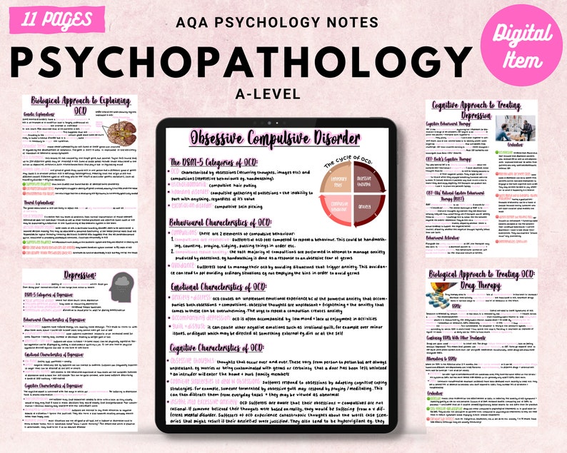 AQA A-level Psychology Full Condensed Notes: PSYCHOPATHOLOGY White ...