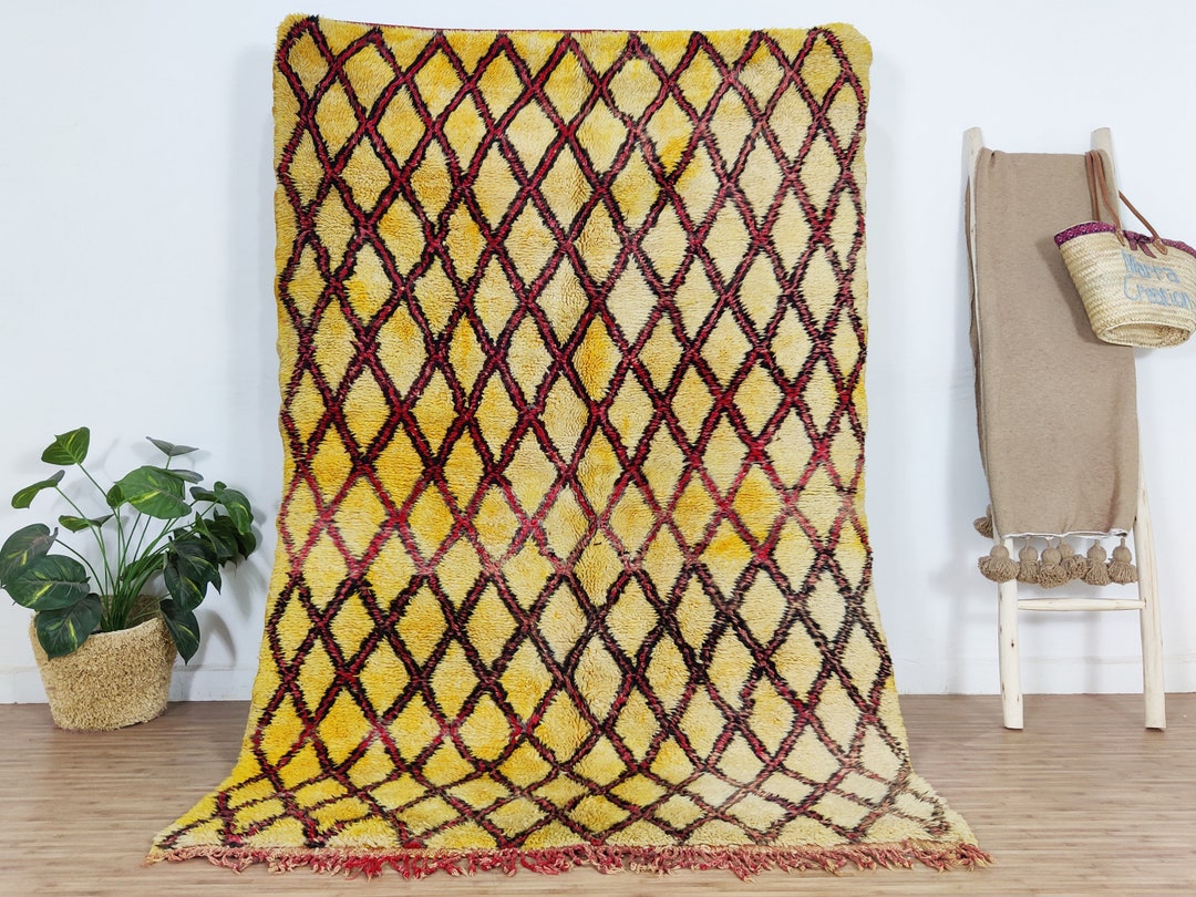 Vintage Moroccan Rug Berber Rug Yellow Morrocan Rug Boujaad Rug 70s Rug ...