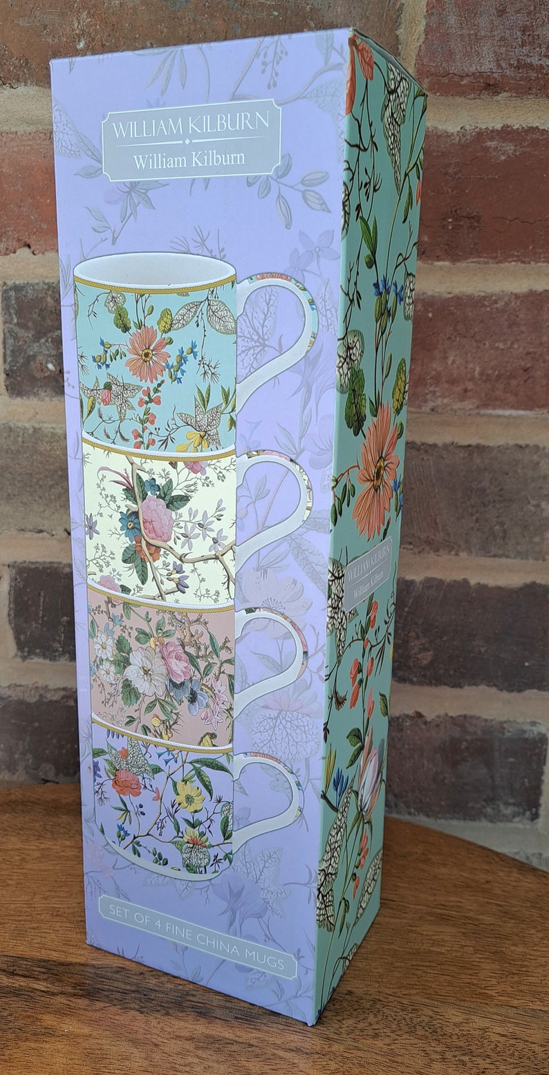 Gift Boxed Set of 4 Mugs William Morris Kilburn Design Stackable Fine ...
