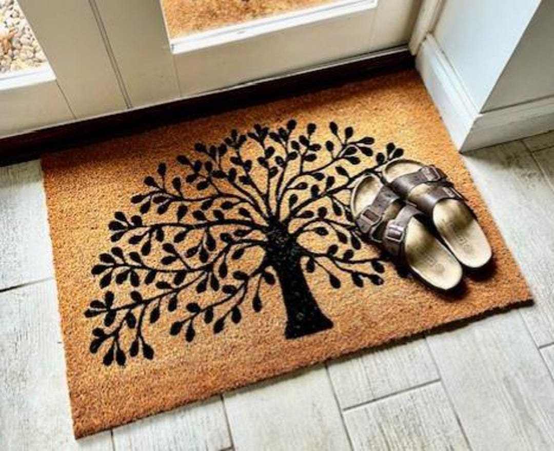 Xlarge Coir Doormat Tree of Life Design Durable Non-slip Natural Entry ...