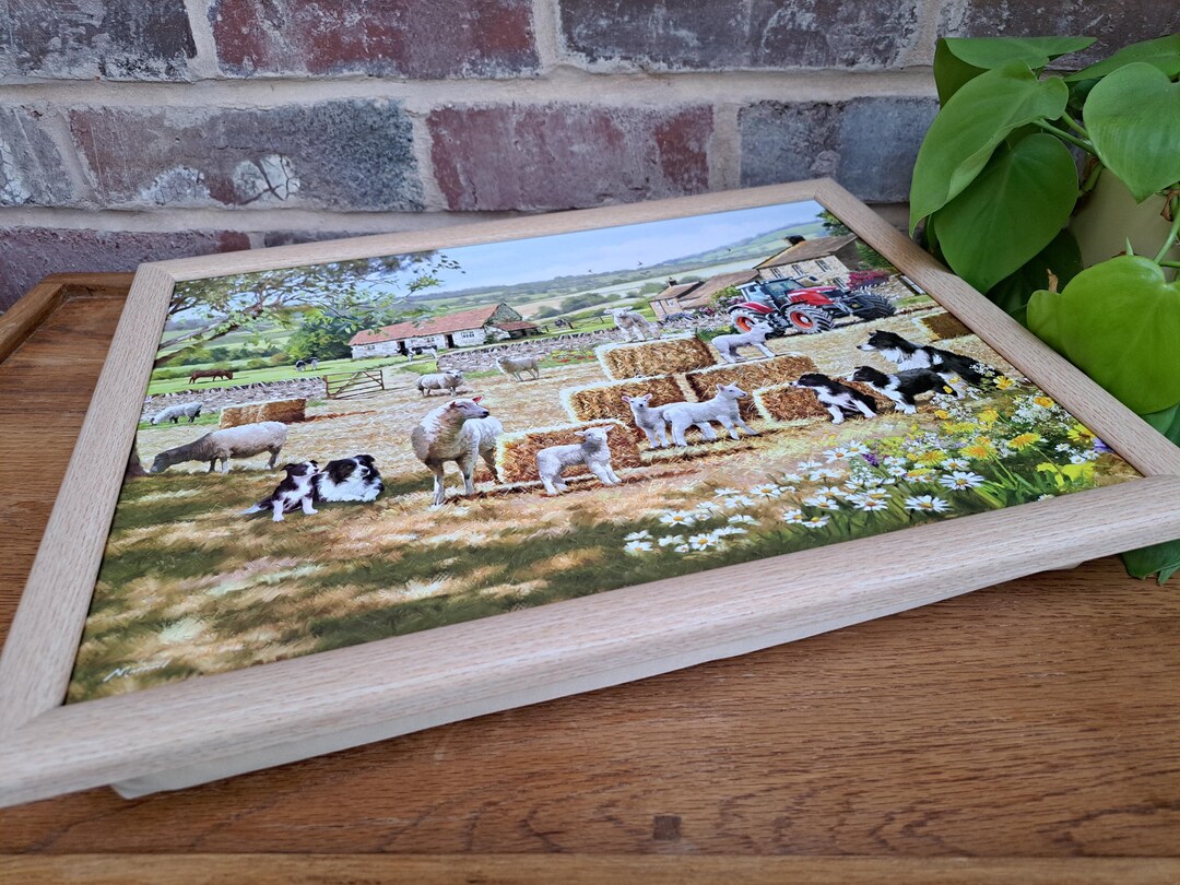 Lap Tray With Pillow Cushion Base Farm Collie Dog & Sheep Countryside ...
