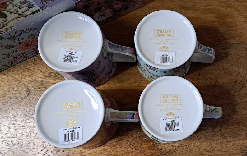 Gift Boxed Set of 4 Mugs William Morris Kilburn Design Fine China Tea ...