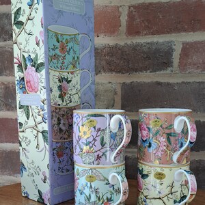 Gift Boxed Set of 4 Mugs William Morris Kilburn Design Stackable Fine ...