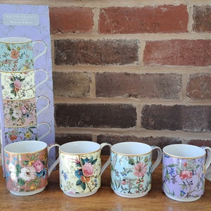 Gift Boxed Set of 4 Mugs William Morris Kilburn Design Stackable Fine ...