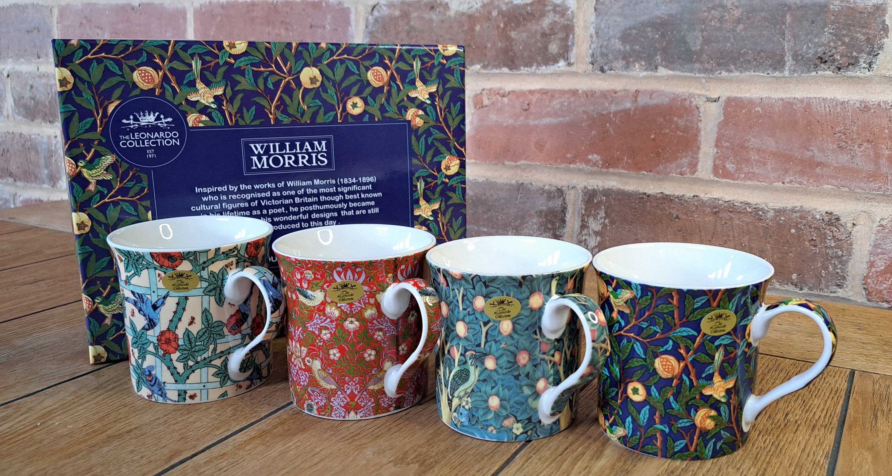 Gift Boxed Set of 4 Mugs William Morris Design Fine Bone China Tea ...