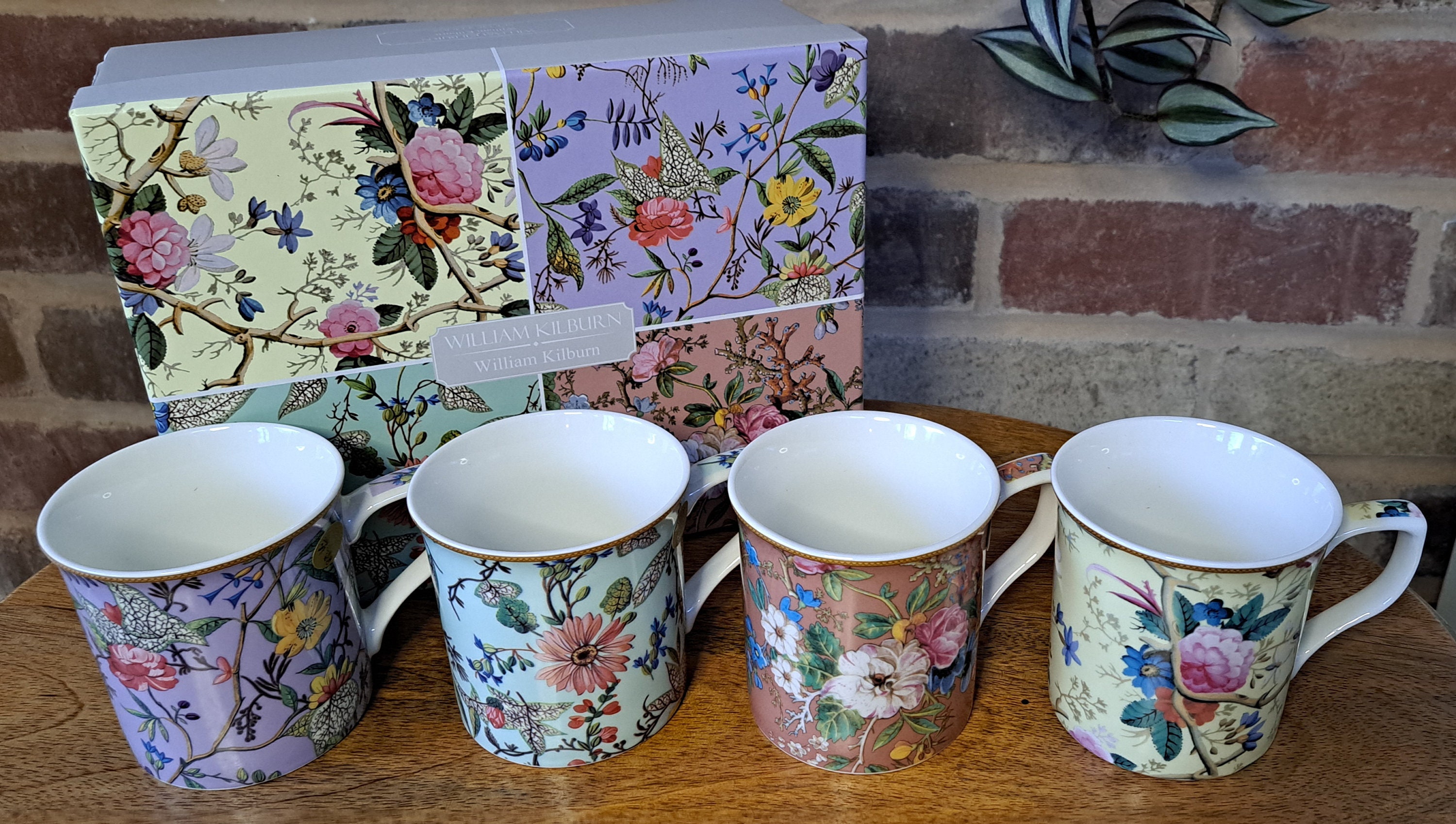 Gift Boxed Set of 4 Mugs William Morris Kilburn Design Fine China Tea ...