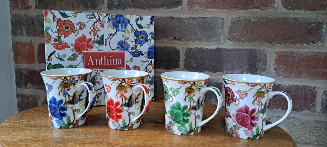 Gift Boxed Set of 4 Mugs William Morris Anthina Design Fine China Tea ...