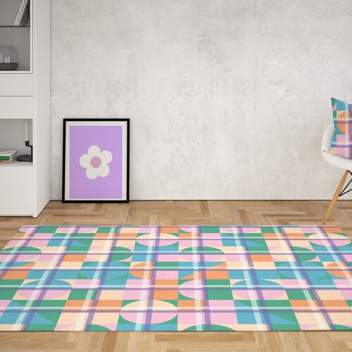 Green Checkered Rug Green Pastel Rugs for Bedroom Aesthetic - Etsy