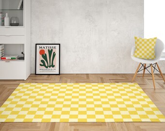 Checkered Yellow Rug - Etsy