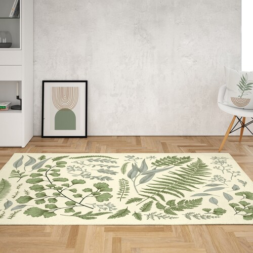 Black Vintage Fern Area Rug Eucalyptus Floral Botanical Rug - Etsy