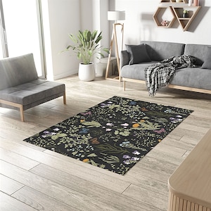 Wildflowers Area Rug, Dark Cottagecore Rug, Woodland Forest Moss Rug ...