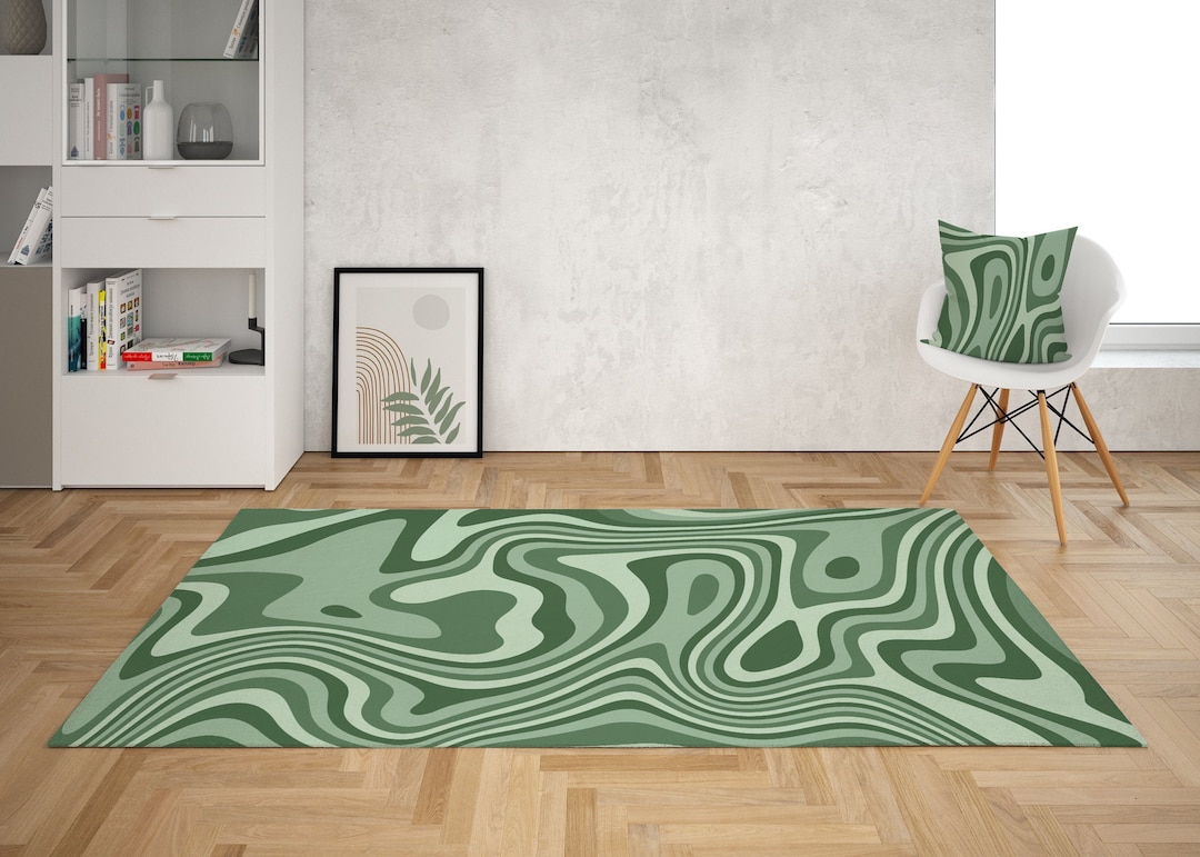 Sage Green Groovy Rug, Retro Rug, Psychedelic 70s Rug, Funky Rug, Wavy ...