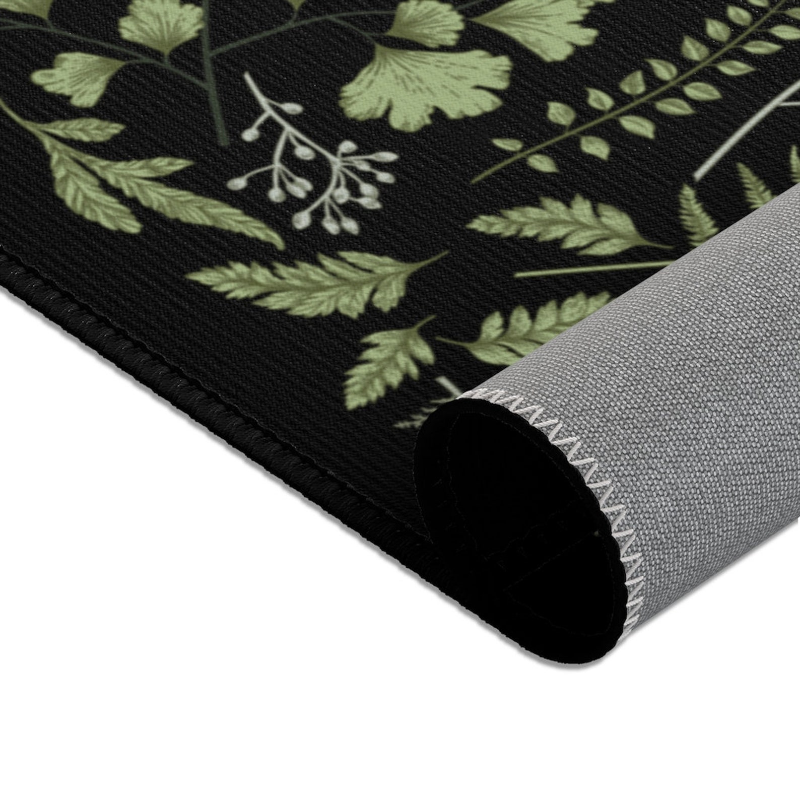 Black Vintage Fern Area Rug Eucalyptus Floral Botanical Rug - Etsy