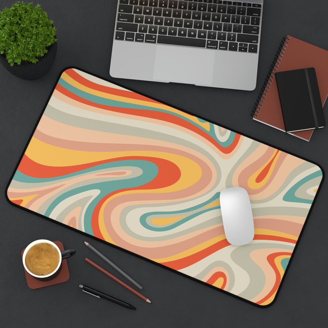Pastel Retro Desk Mat, Wavy Groovy Retro Mouse Pad, Funky Desk ...