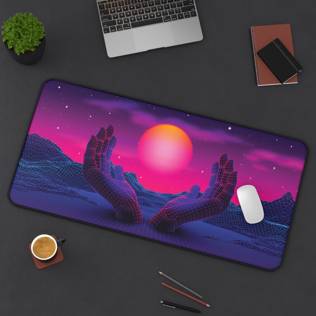 Purple Futuristic Desk Mat Retro 90s 80s Arcade Desk - Etsy