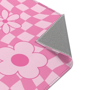 Pink Pastel Checkered Rug Daisy Flower, Checkerboard Rug, Groovy Funky ...