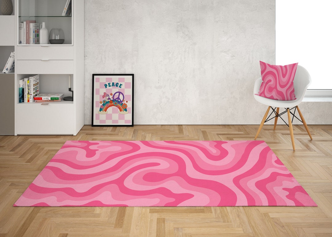 Pastel Pink Wavy Rug: 70s Groovy Trippy Decor - Etsy