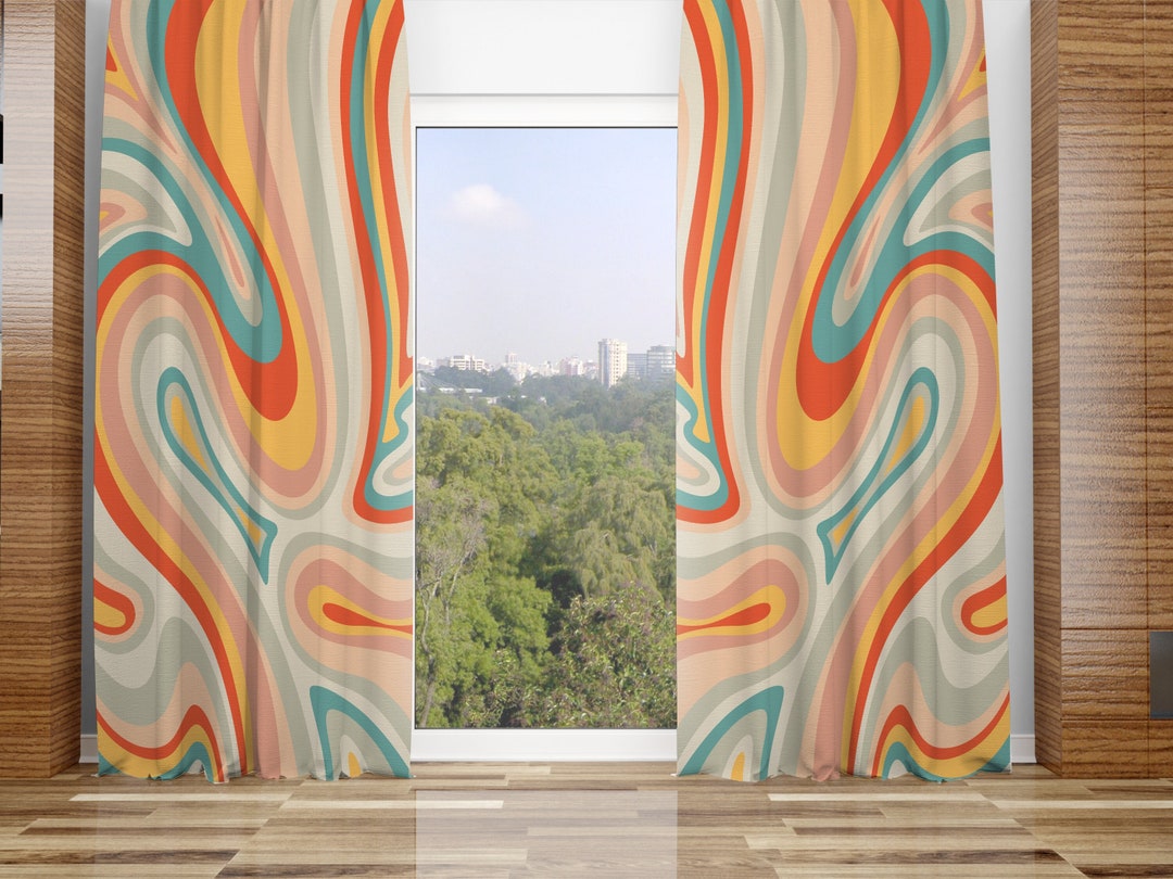 70s Groovy Wavy Window Curtain: Pastel Retro Room Decor - Etsy