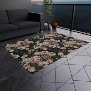 Dark Wild Roses Indoor Outdoor Rug, Dark Academia Room Decor, Dark ...