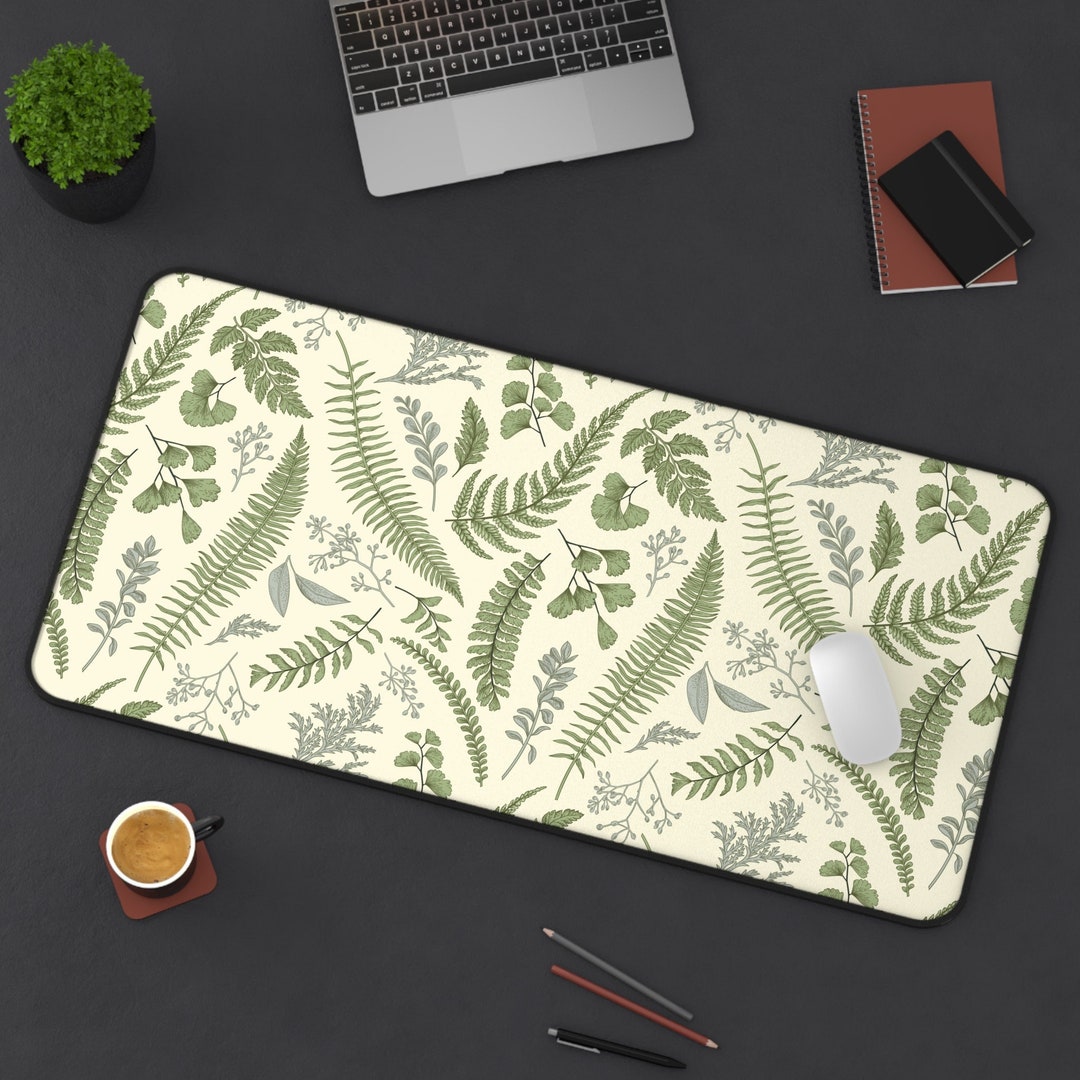 Green Botanical Plant Desk Mat, Cottagecore Deskpad, Vintage Herbs Fern ...