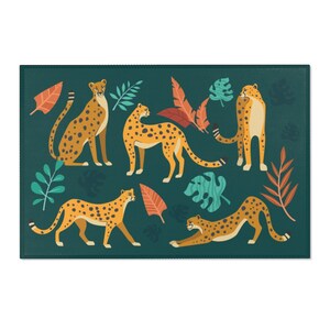Leopard With Tropical Leaves Area Rug, Preppy Room Decor, Jungle Theme ...