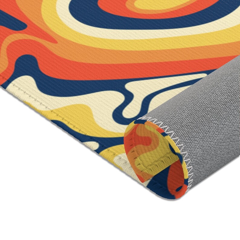 Navy Blue Orange Wavy Retro Rug Curvy Groovy 70s Rug Trippy - Etsy