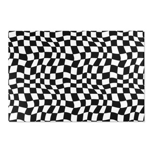 Black and White Swirl Checkered Rug, Checkerboard Rug, Groovy Funky 70s ...