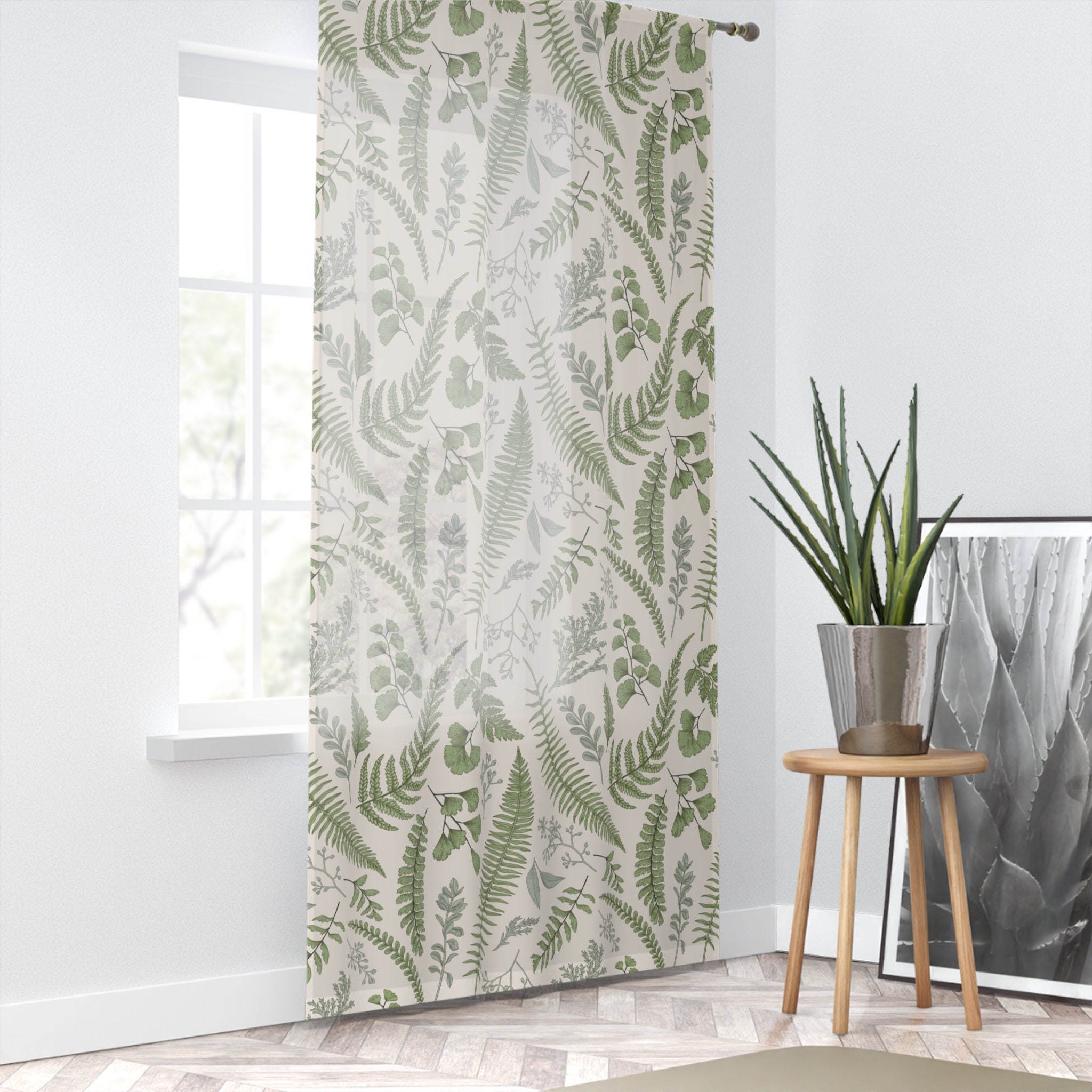 Fern Sheer Curtain: Green Leaves Botanical Print, Cottagecore Decor - Etsy