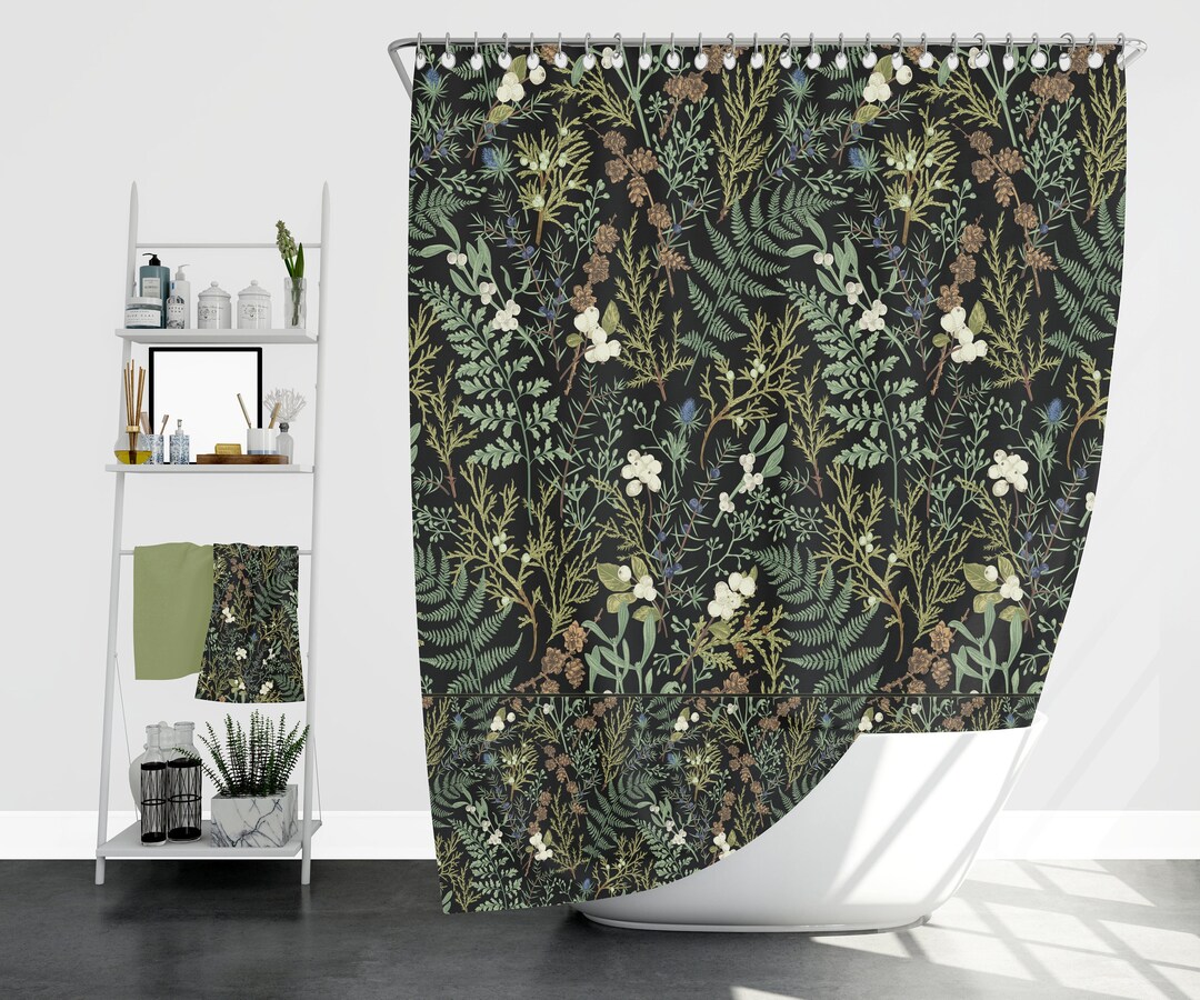 Forest Fern Floral Shower Curtain Botanical Dark Moody Dark - Etsy