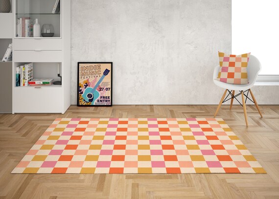 Colorful Checkered Rug Checkerboard Rug Groovy Rug Funky - Etsy