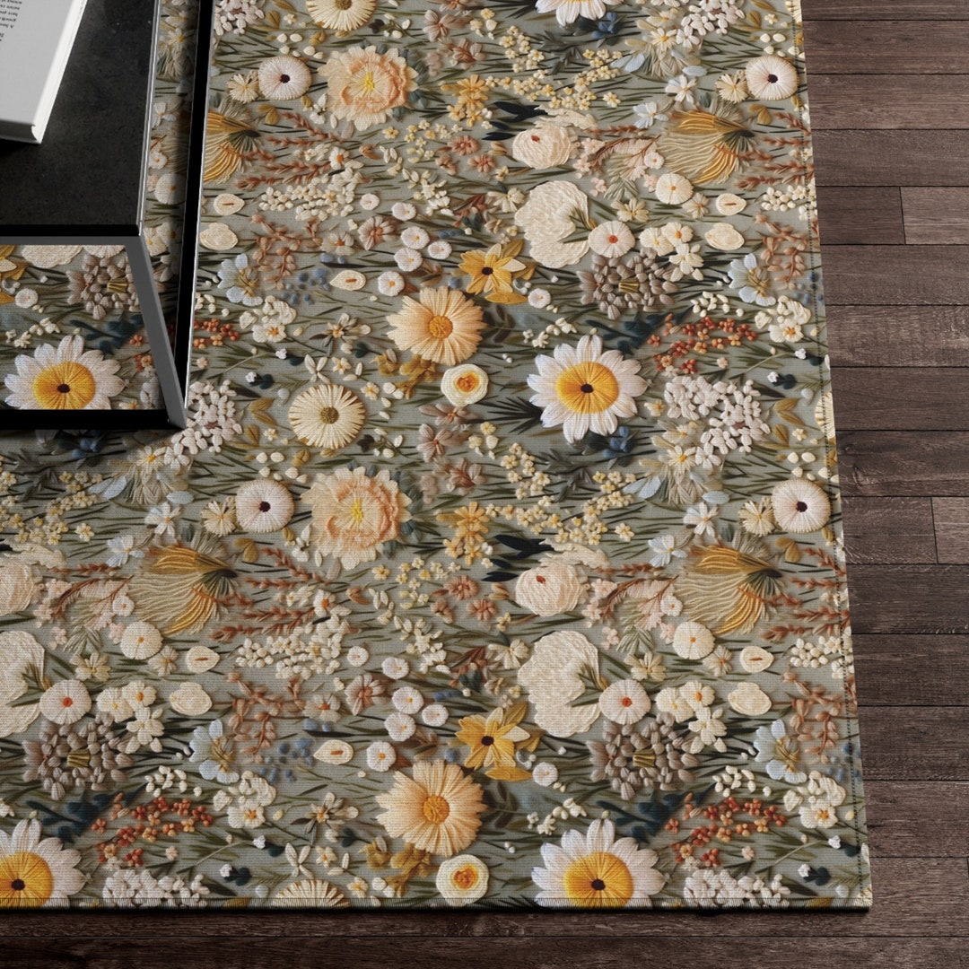 Wildflower Cottagecore, Earth Tone Floral Aesthetic Area Rug for ...