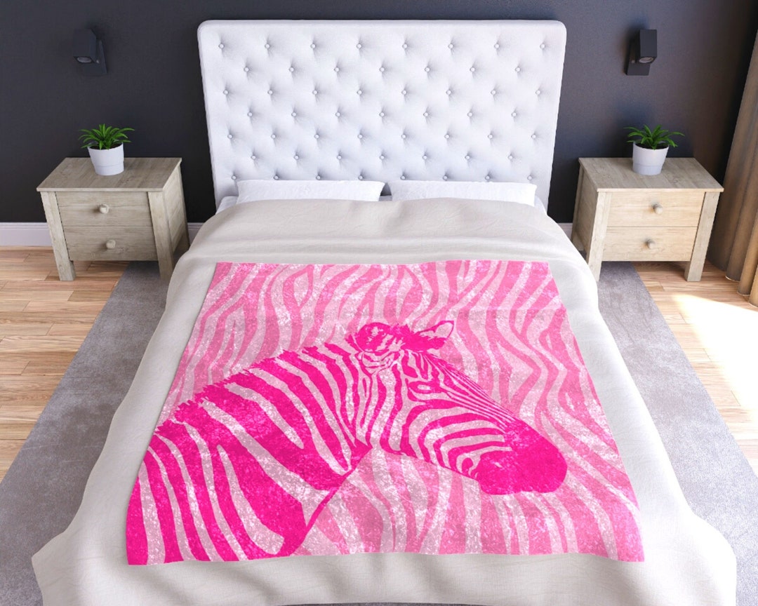 Hot Pink Zebra Throw Blanket, Velvet Maximalist Blanket, Pink Preppy ...
