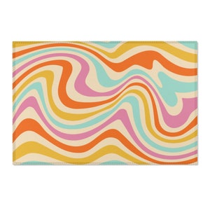 Pastel Colorful Wavy Rug, Retro Rug, Groovy 70s Rug, Funky Trippy Rug ...