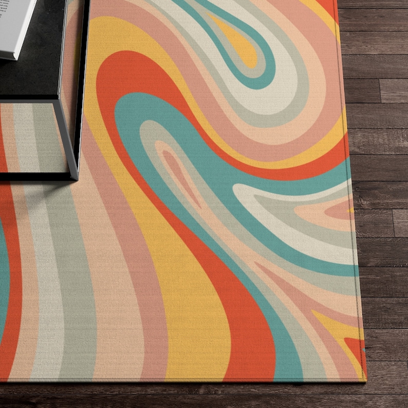 Pastel Retro Swirl Rug Psychedelic Groovy 70s Rug Wavy - Etsy
