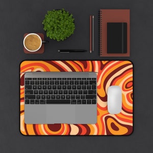 Wavy Groovy Desk Mat, Orange Brown Retro Mouse Pad, Funky Desk ...