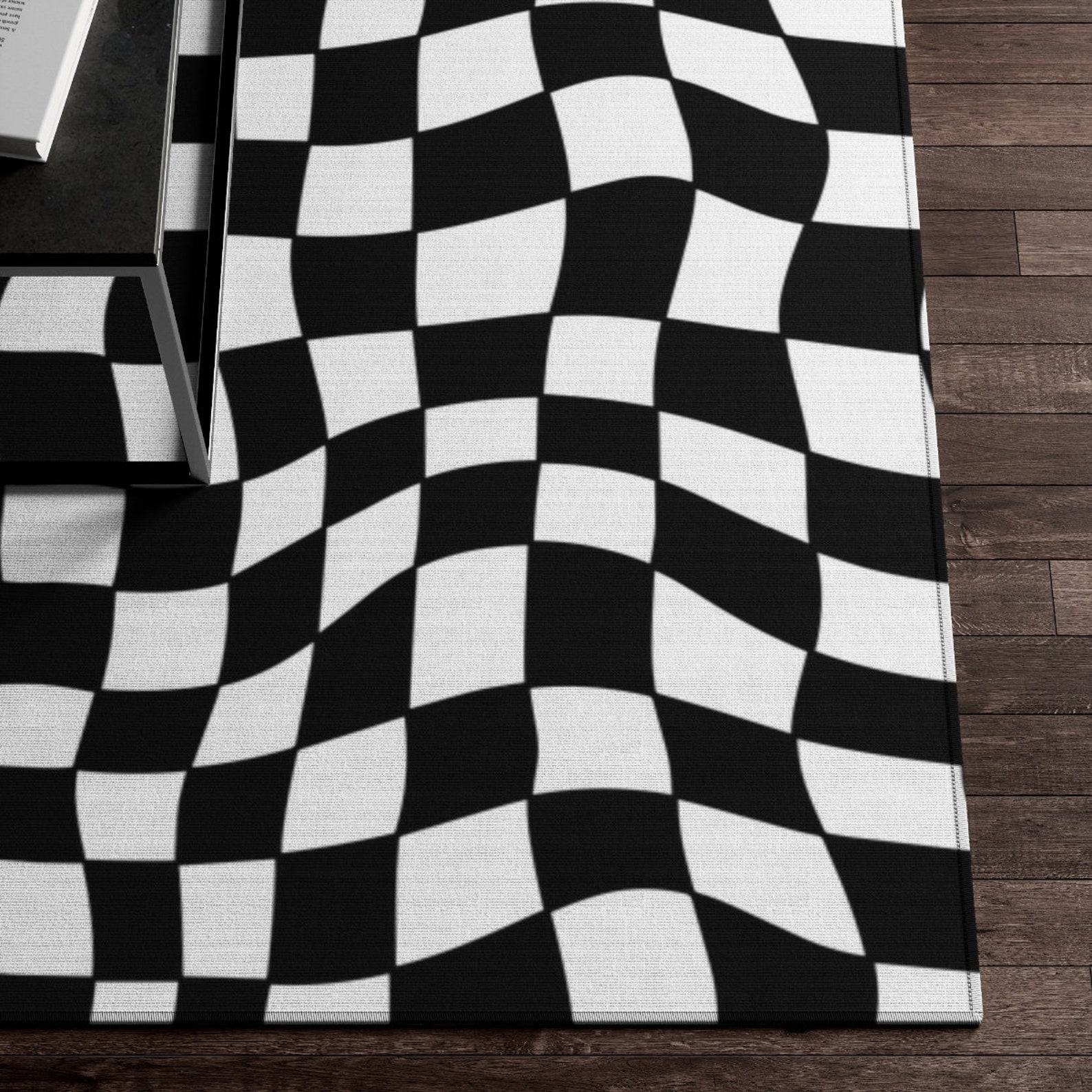 Black and White Swirl Checkered Rug Checkerboard Rug Groovy - Etsy