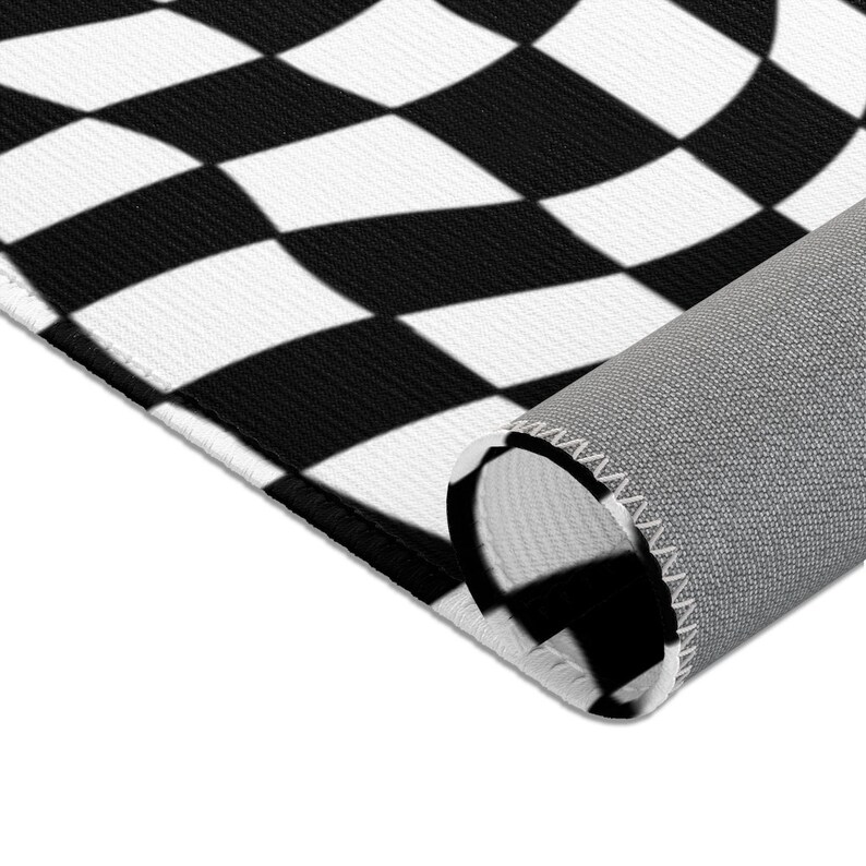Black and White Swirl Checkered Rug Checkerboard Rug Groovy - Etsy