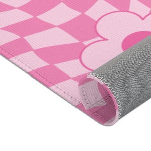 Pink Pastel Checkered Rug Daisy Flower, Checkerboard Rug, Groovy Funky ...