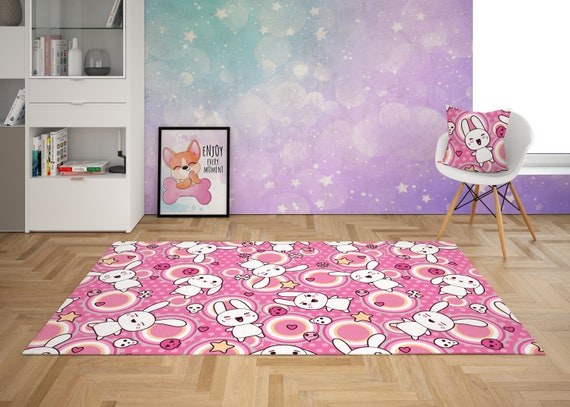 Pastel Kawaii Area Rug Pink Bunny Kawaii Carpet Kawaii Decor - Etsy