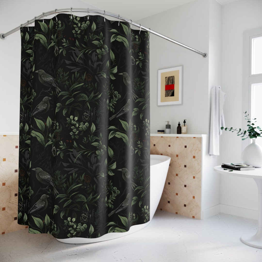 Raven Gothic Shower Curtain: Floral Botanical Whimsigoth Decor - Etsy