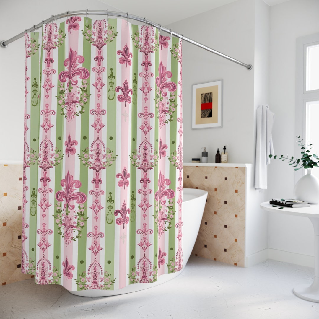 Coquette Shower Curtain, Coquette Room Decor, Fleur De Lis Pastel Pink ...