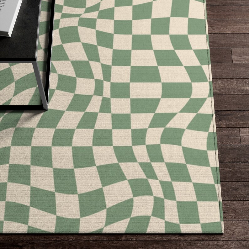 Green Checkered Rug Green Pastel Rugs for Bedroom Aesthetic - Etsy
