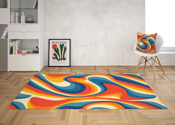 Orange Groovy Retro 70s Area Rug Wavy Trippy Rug - Etsy