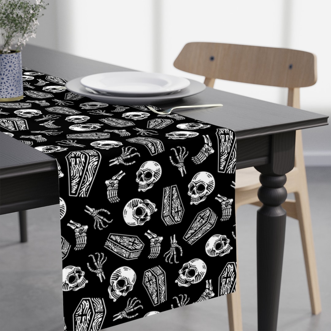 Gothic Table Runner, Halloween Table Runner, Witchy Table Runner Skull Coffin Skeleton Decor ...