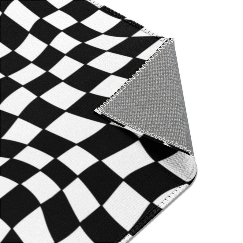 Black and White Swirl Checkered Rug Checkerboard Rug Groovy - Etsy